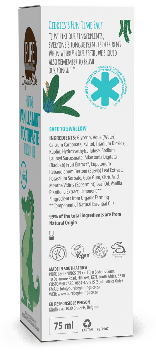 Pure Beginnings Fluoride Free Kids Vanilla Mint Toothpaste (75ml ...